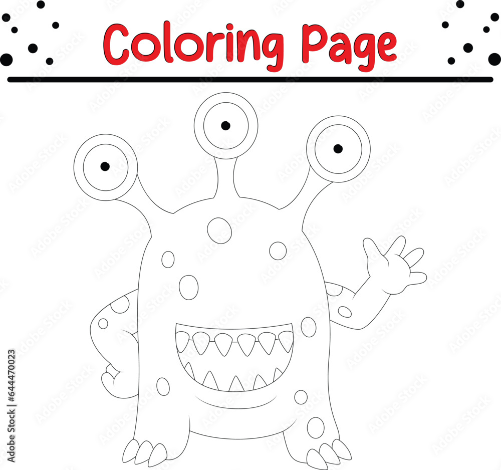 Cute Monster coloring page for children, Happy animal coloring book ...