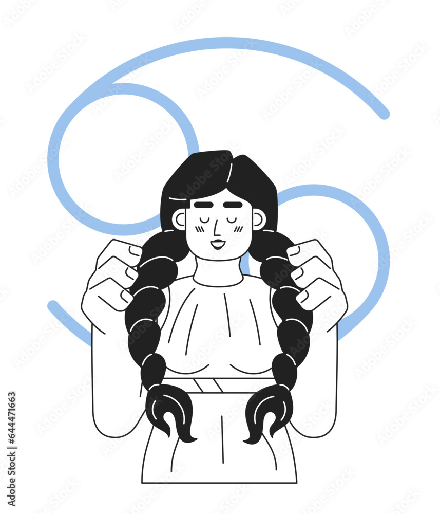 Cancer zodiac sign monochrome concept vector spot illustration. Young ...