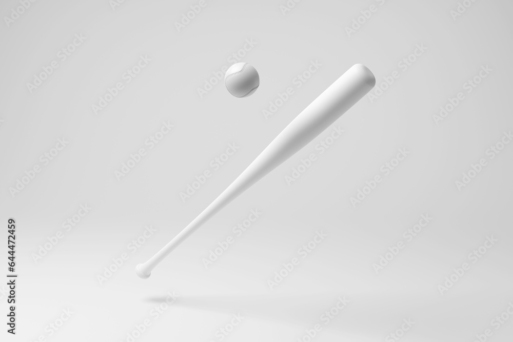 Baseball bat and ball with shadow on white background in monochrome and ...