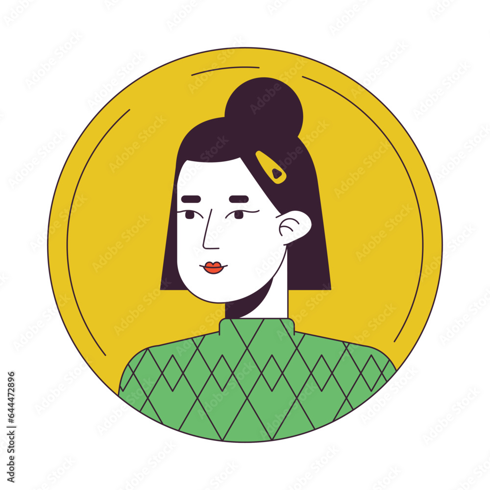 Trendy Hairstyle Asian Girl Flat Color Cartoon Avatar Icon Teen Short Hair Editable 2d User