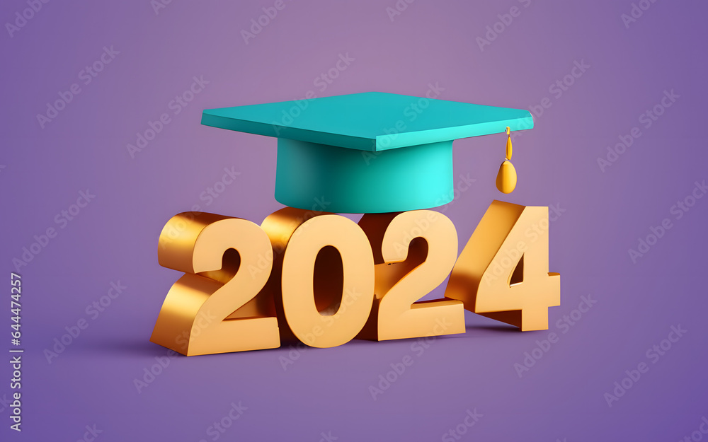 class of 2024 with graduation cap for graduation education collage. 3d ...