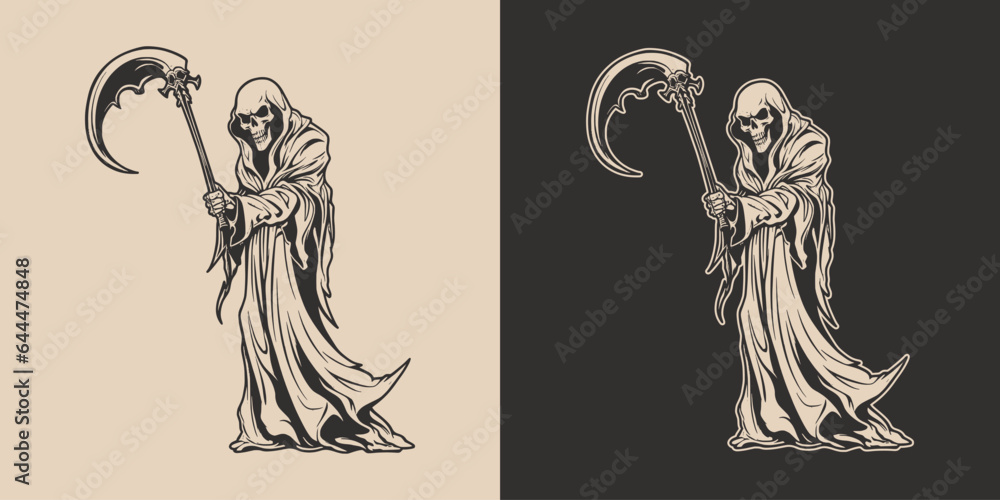 Vintage retro Halloween reaper death with scythe scary horror element ...