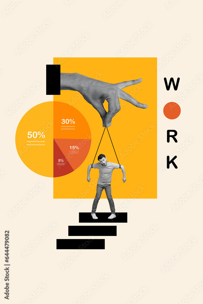 Image collage poster of helpless funny guy hanging rope working office ...