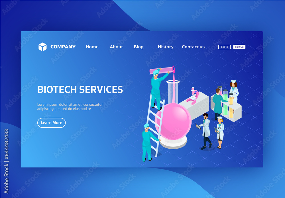Biotech Services Based Landing Page Design With Medical Team Working ...
