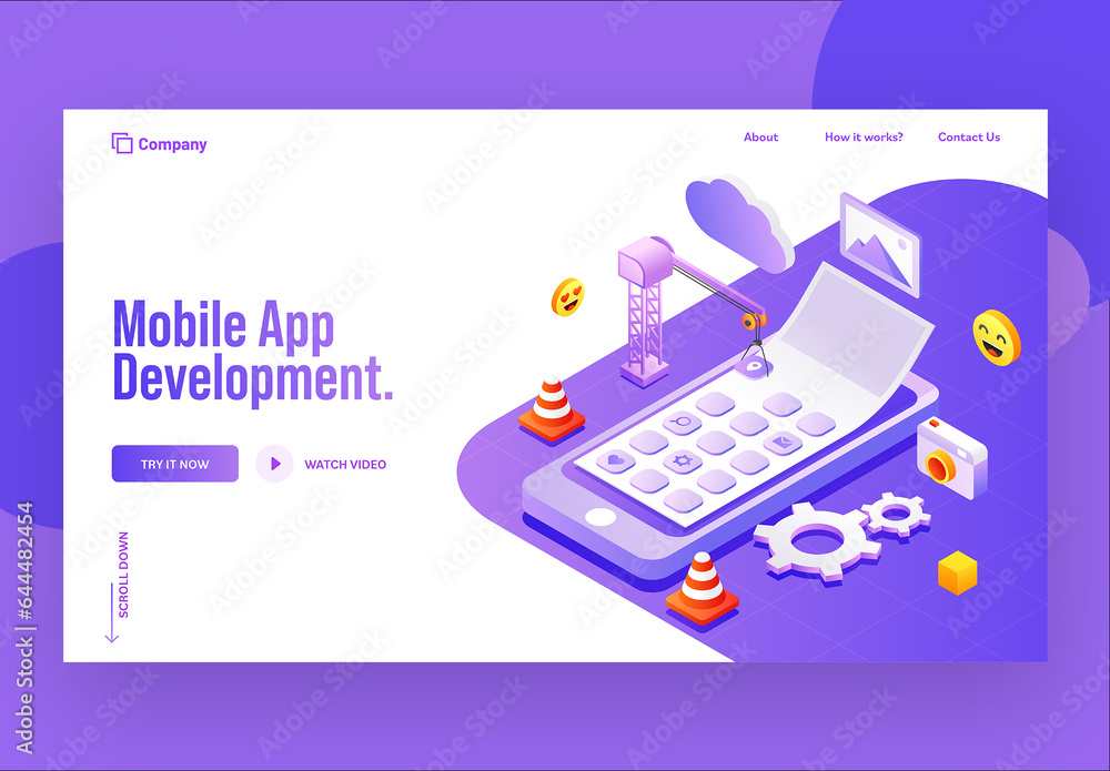 Isometric Multiple Apps Under Maintenance By Tower Crane In Smartphone ...