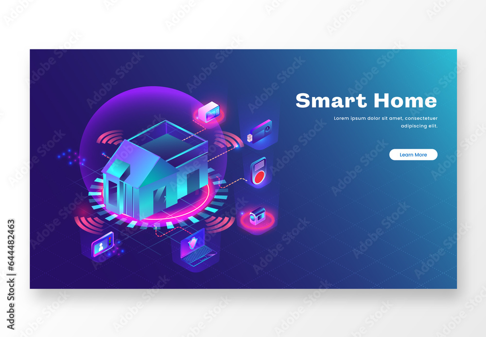 Web Banner or Landing Page Design with Isometric View of Smart Home ...