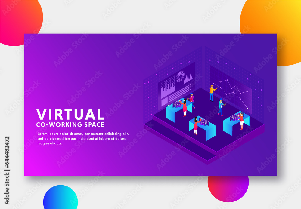 Virtual Co-Working Space Landing Page with Business People Performing ...