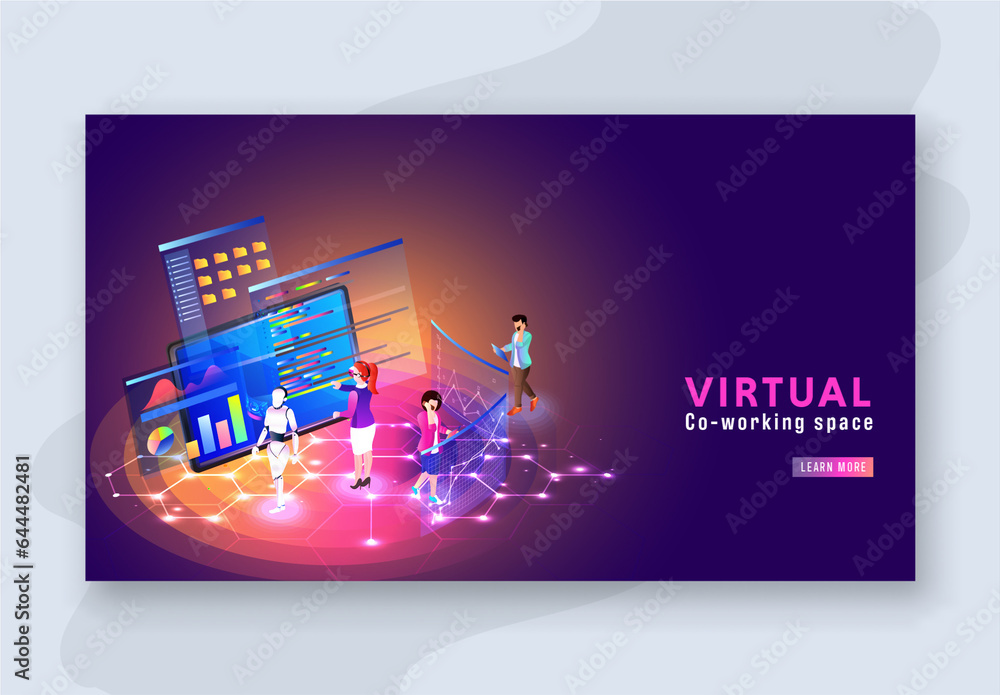 Virtual Co-Working Space Landing Page Design with Co-Worker Characters ...