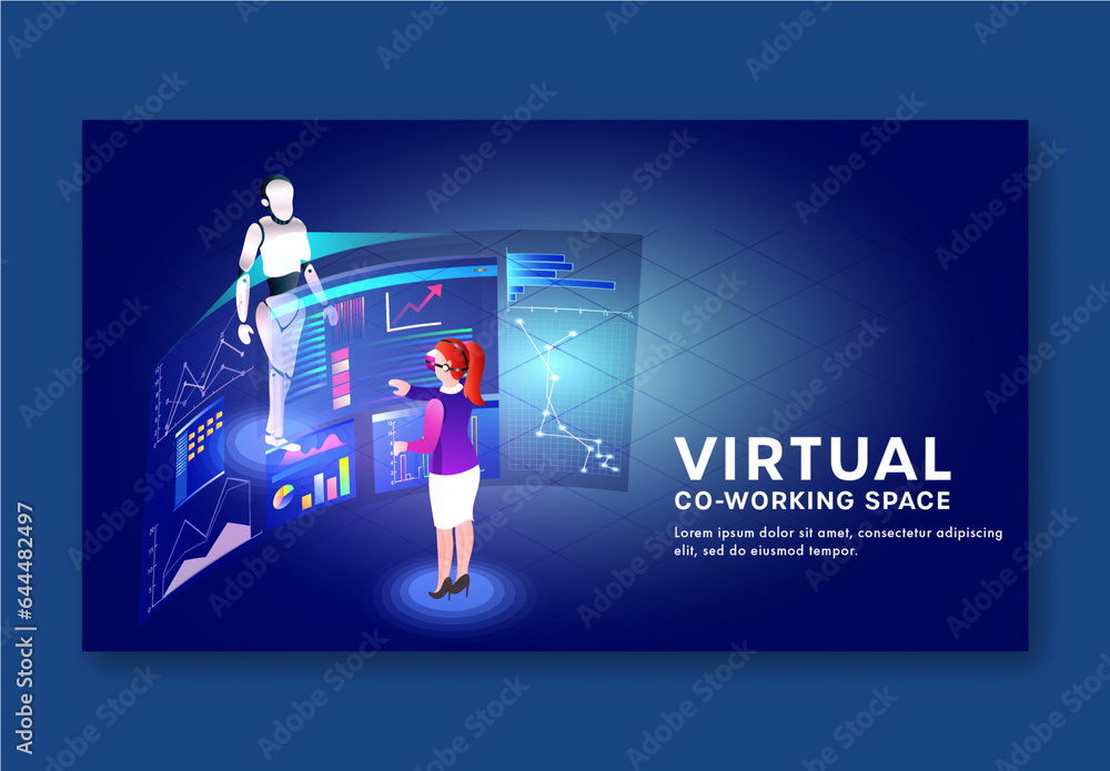 Virtual Co-Working Space Landing Page Design with Businesswoman ...