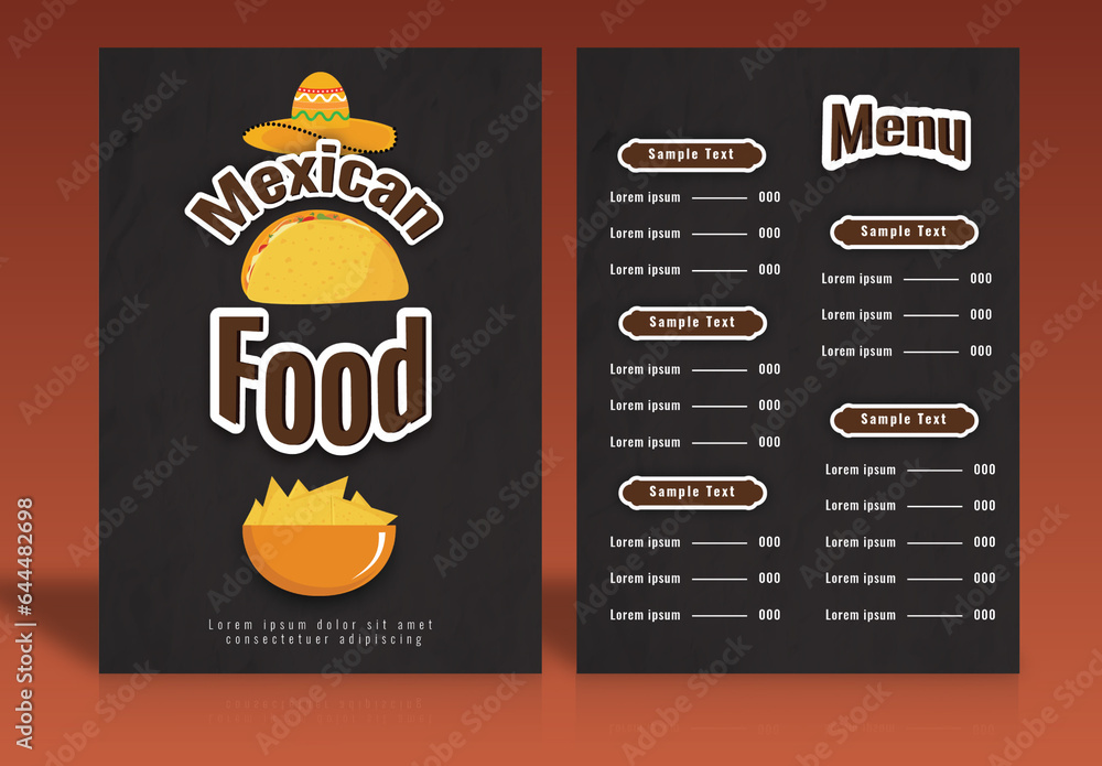 Editable Mexican Food Menu Card, Template Layout In Black Color Stock ...