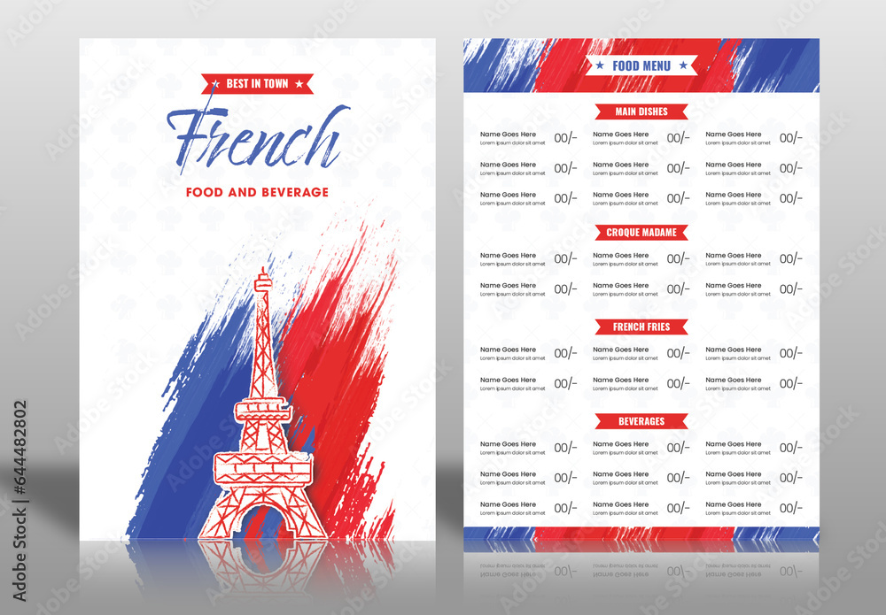 French Food And Beverage Menu Card Layout With Sticker Style Eiffel ...