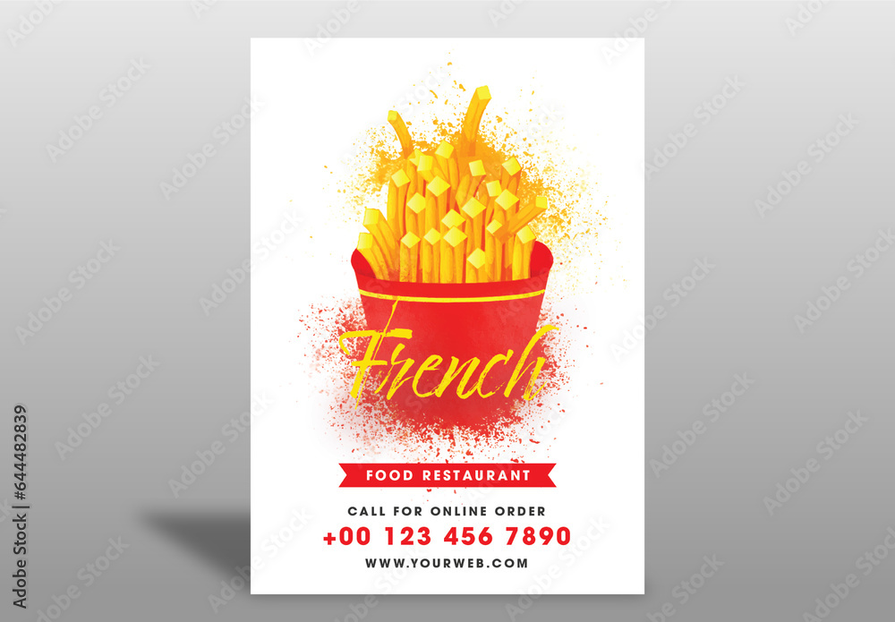 French Food Restaurant Menu Card Template Layout With Powder Splatter ...