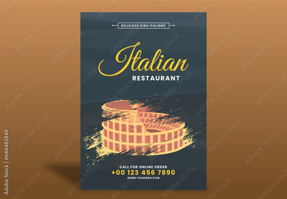 Italian Restaurant Brochure, Menu Card Template Layout with Brush ...