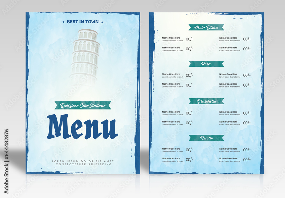 Italian Menu Card Template Layout with Image Placeholder in Brush ...
