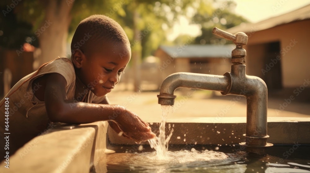 Water is Life for African Children, Little Gorgeous Black Girl Drinking ...