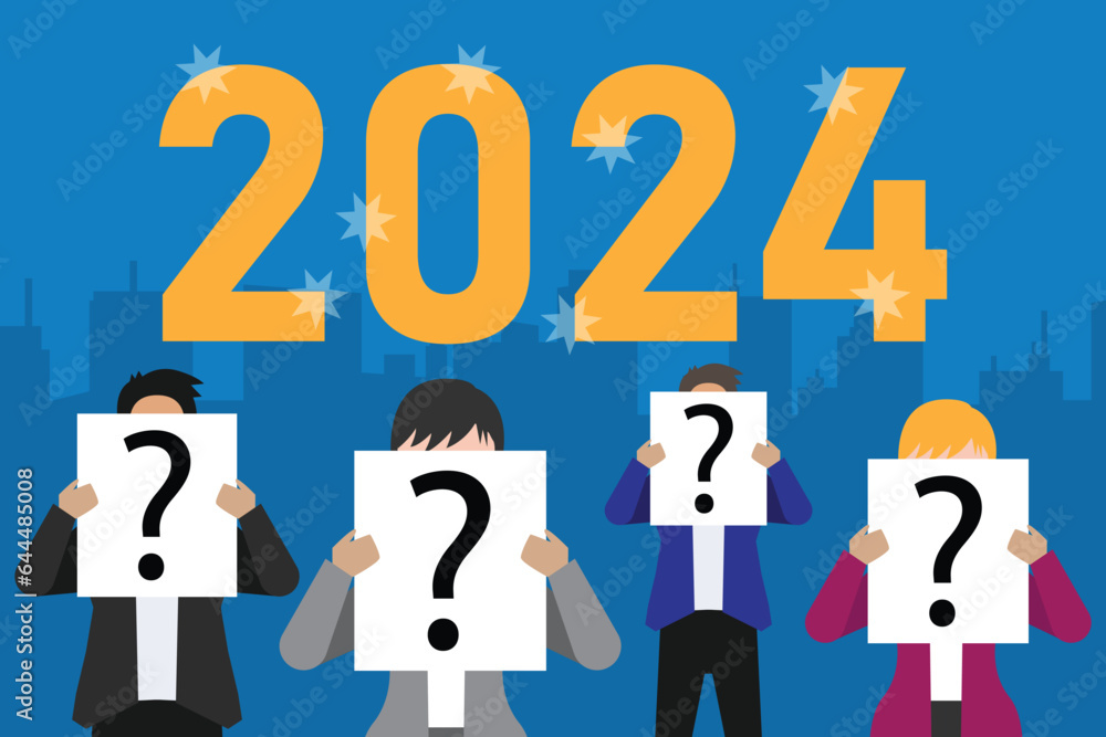 Group of business people covering their face with question mark in the ...