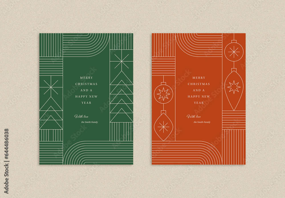 Christmas Card Layouts with Festive Illustrations Stock Template ...