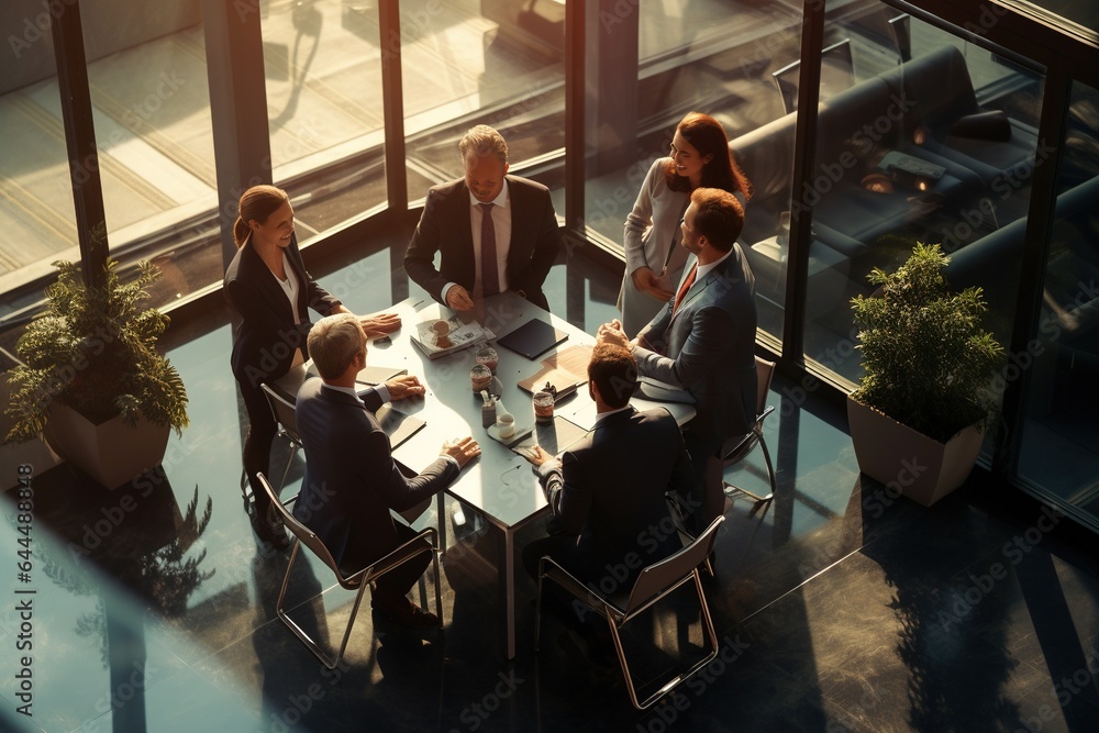 Happy business team shaking hands with clients in the office Smiling ...