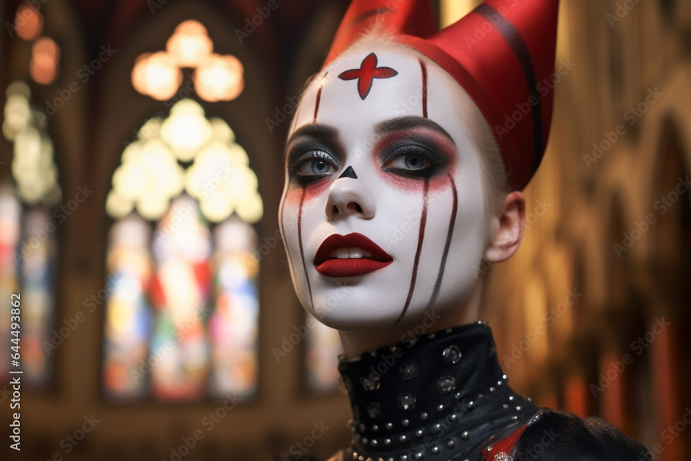 Model dressed as a goth fantasy nun wearing couture designer costume in ...