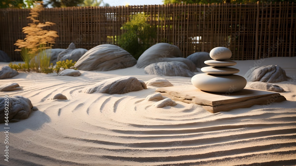 Zen Garden Serenity: A Traditional Zen Garden with Impeccably Raked ...