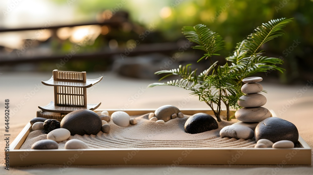 Zen Garden Serenity: A Traditional Zen Garden with Impeccably Raked ...