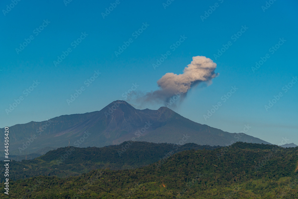 Reventador volcano erupting, landscape located in the Amazon rainforest ...