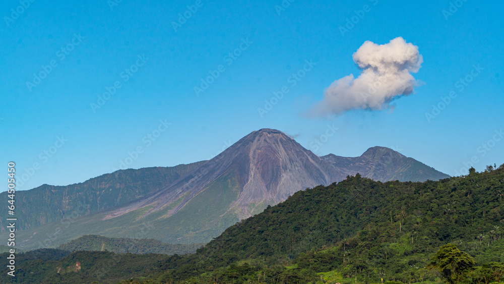 Reventador volcano erupting, landscape located in the Amazon rainforest ...