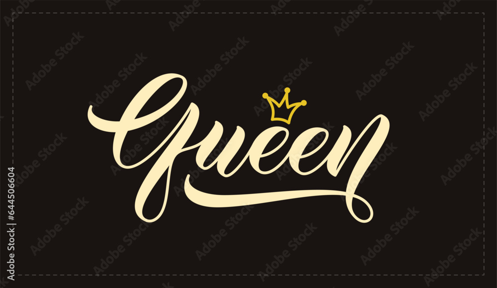 Handwritten lettering word "Queen" with crown illustration. Lettering ...