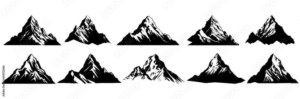 Mountain silhouettes set, large pack of vector silhouette design ...