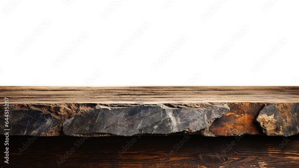 A front view of a dark gray, empty stone table with a transparent ...