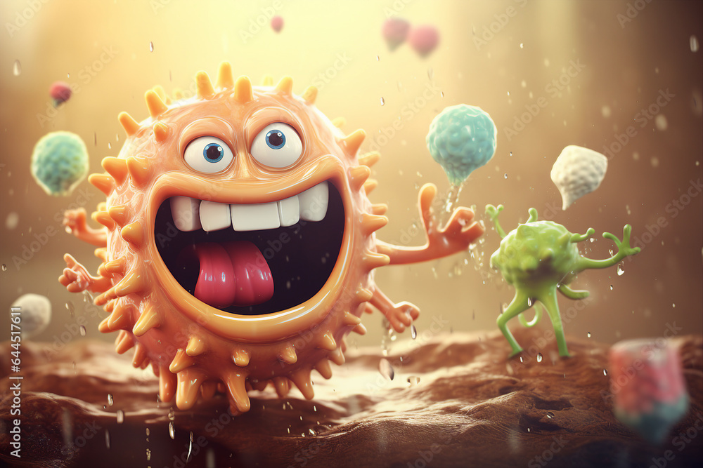 Generative AI colorful image of bacteria characters cartoon playful ...