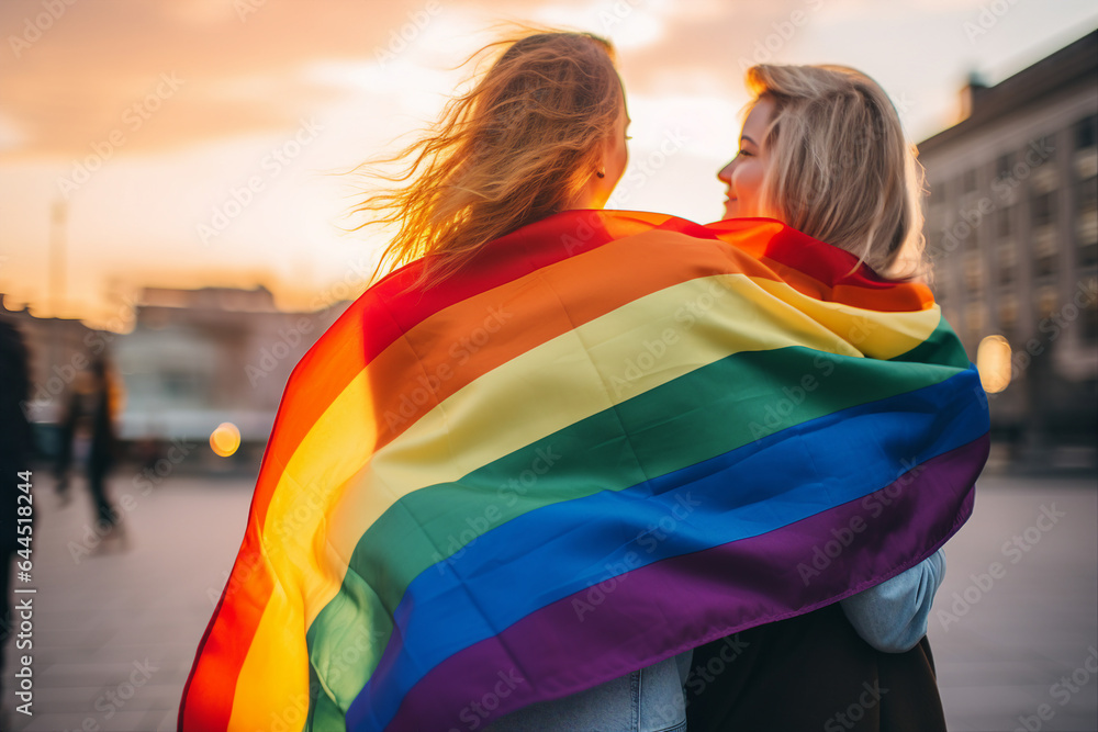 AI generated photography of sweet hugging couple on lgbt pride with ...