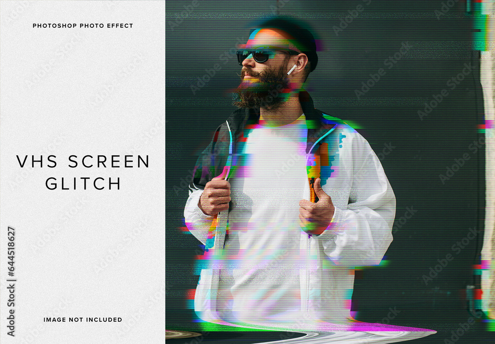 VHS Screen Glitch Photo Effect Mockup Stock Template | Adobe Stock