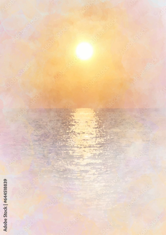 Sunset sea landscape. Art vector background. Sun, sky and sea. Abstract ...