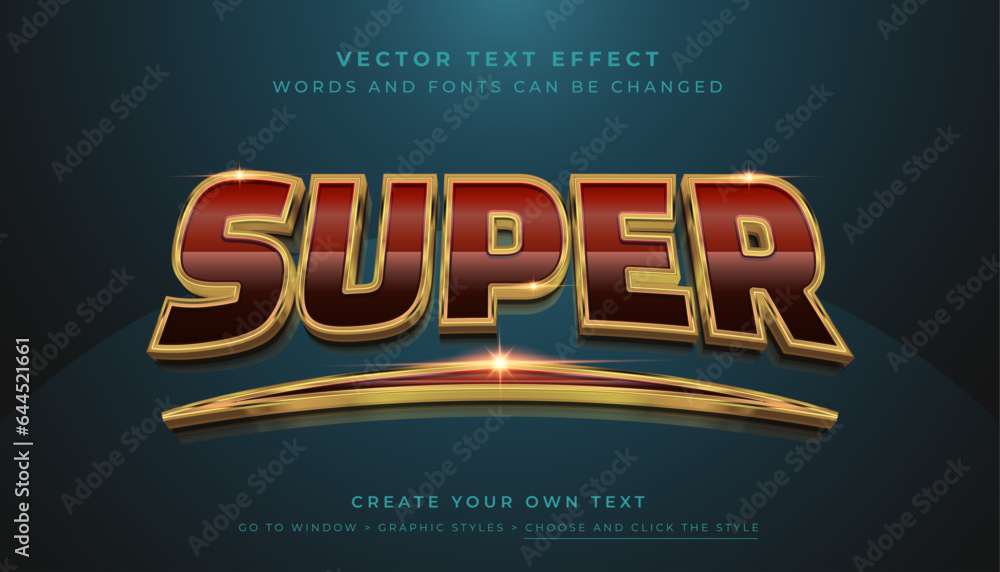 Vector Editable 3D Red Gold text effect. Shiny metallic deluxe super ...