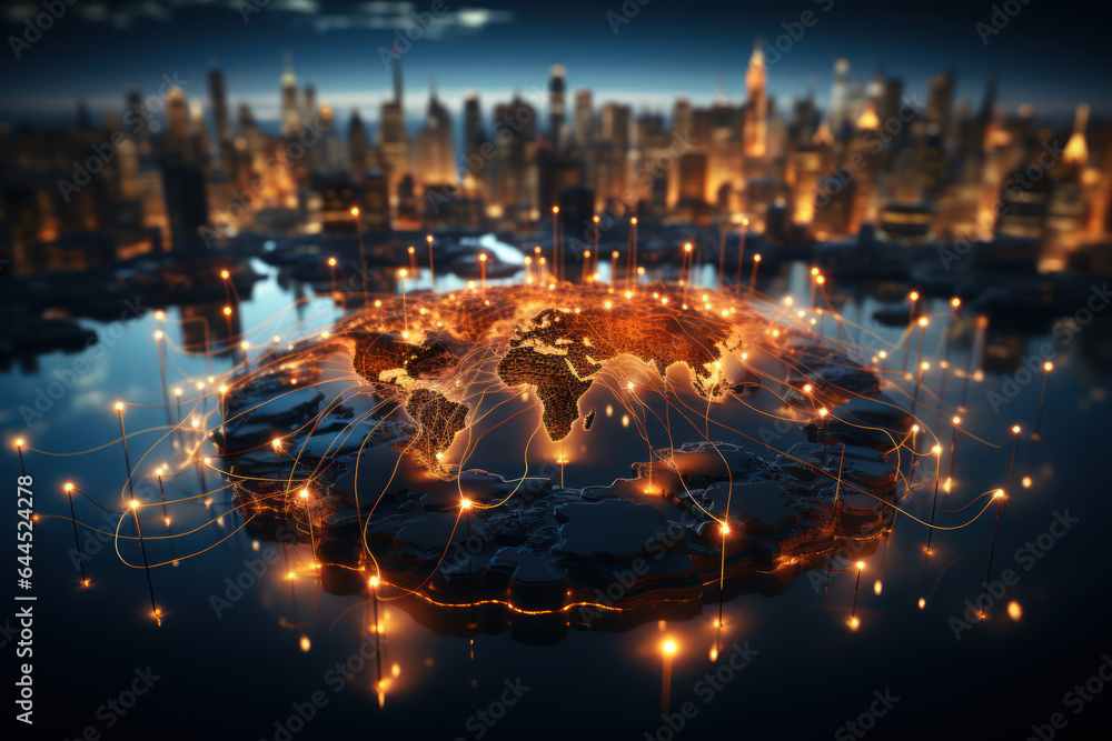 Global Markets. World map with trade routes and connections ...
