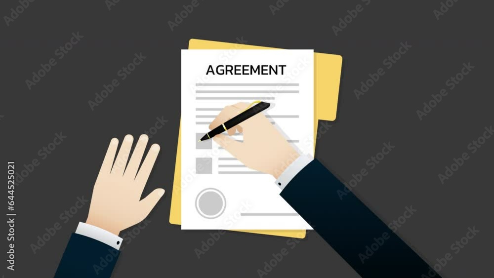 Animation of Businessman signing of agreement document forms, business ...