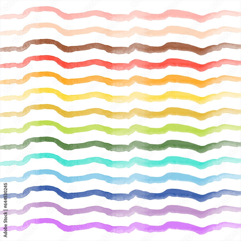 Colorful, rainbow vector watercolor wavy stripes, lines, waves set ...