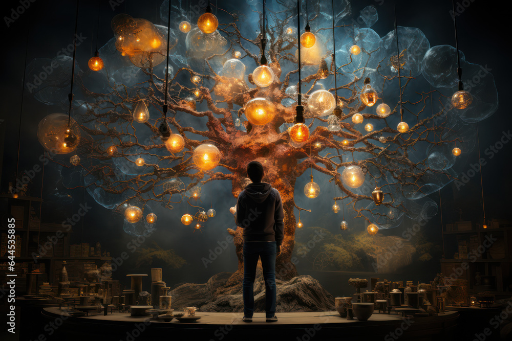 Mapping Creativity. Person drawing a mind map on a large canvas ...