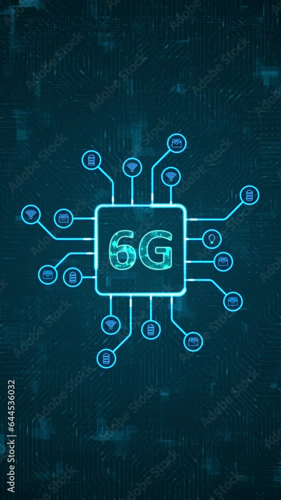 Motion graphic of Blue digital 6G logo and futuristic HUD technology ...