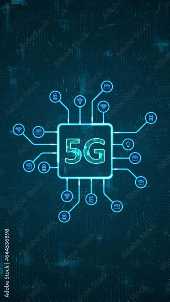 Motion graphic of Blue digital 5G logo and futuristic HUD technology ...
