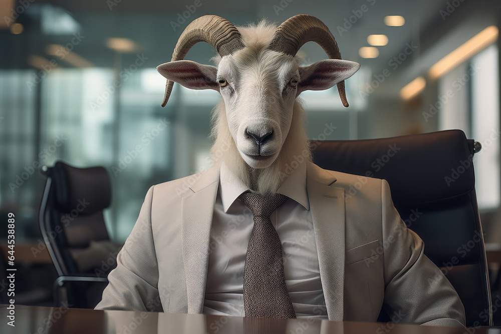 Poster Goat in a business suit in the office. Generative AI. – Wandbild ...