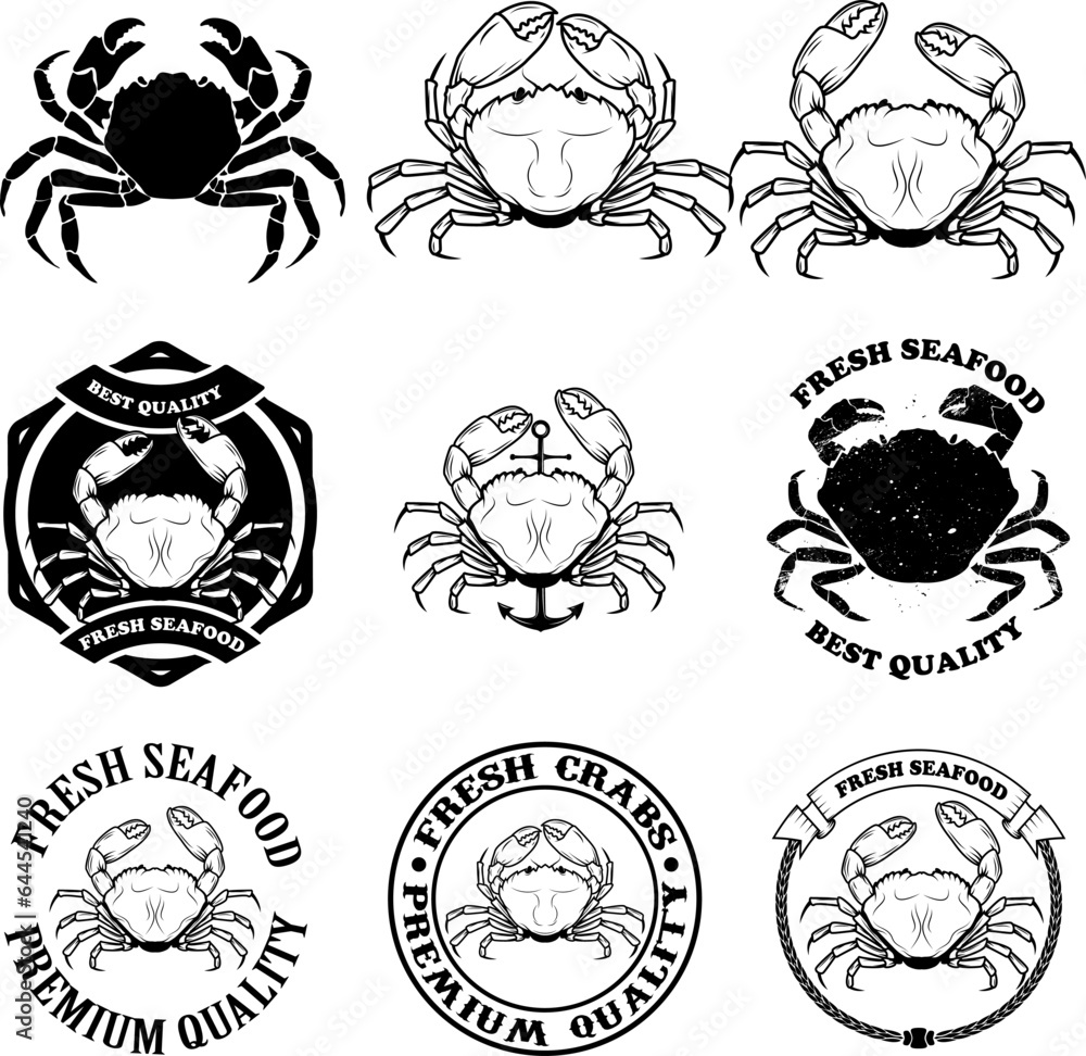 Poster Set of the crab meat labels, emblems and design elements – Wall ...