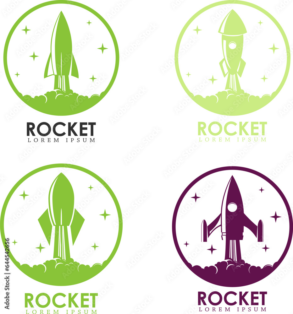 Emblems with rocket launch. Design elements for logo, label, emblem ...