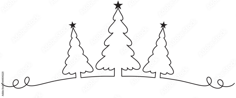 Christmas tree line art drawing on white background Stock Vector ...