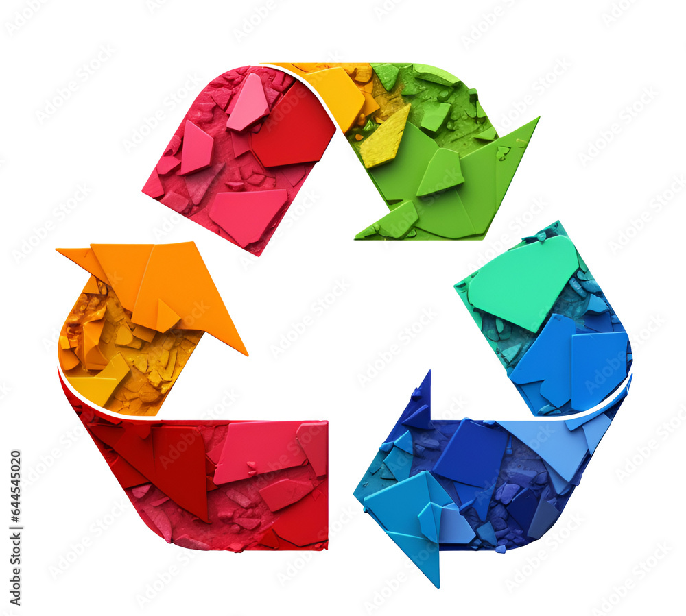 Icon of recycling symbol made of red, blue, green, and orange colored ...
