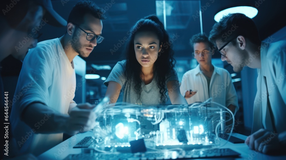 Data scientists work in a modern office of a technology company on the ...