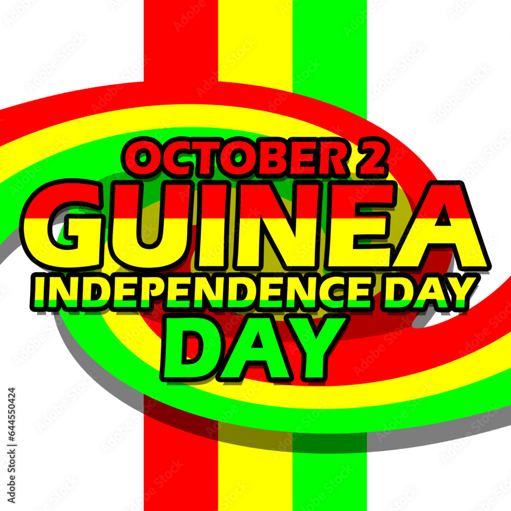 Colorful bold text with Guinean flag on white background to commemorate ...