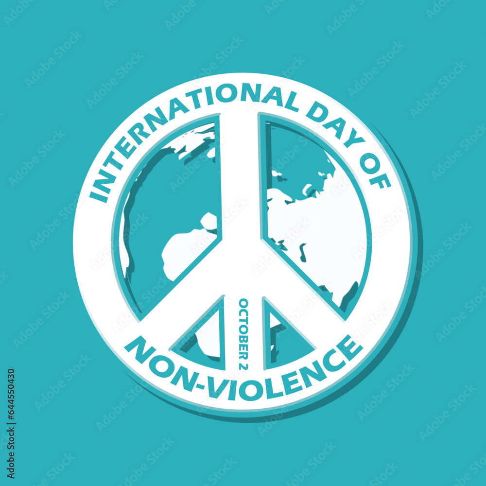 Peace symbols filled bold text and globe isolated on turquoise ...