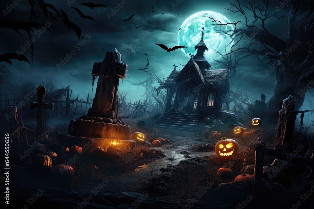 Halloween haunted house scary scary skeleton ghost rising from ...